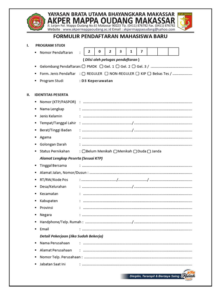 Formulir Pendaftaran Mahasiswa Baru | PDF