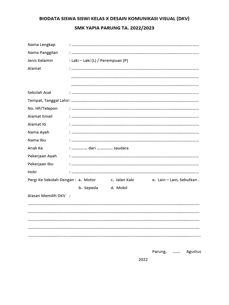 Biodata Kelas X DKV | PDF