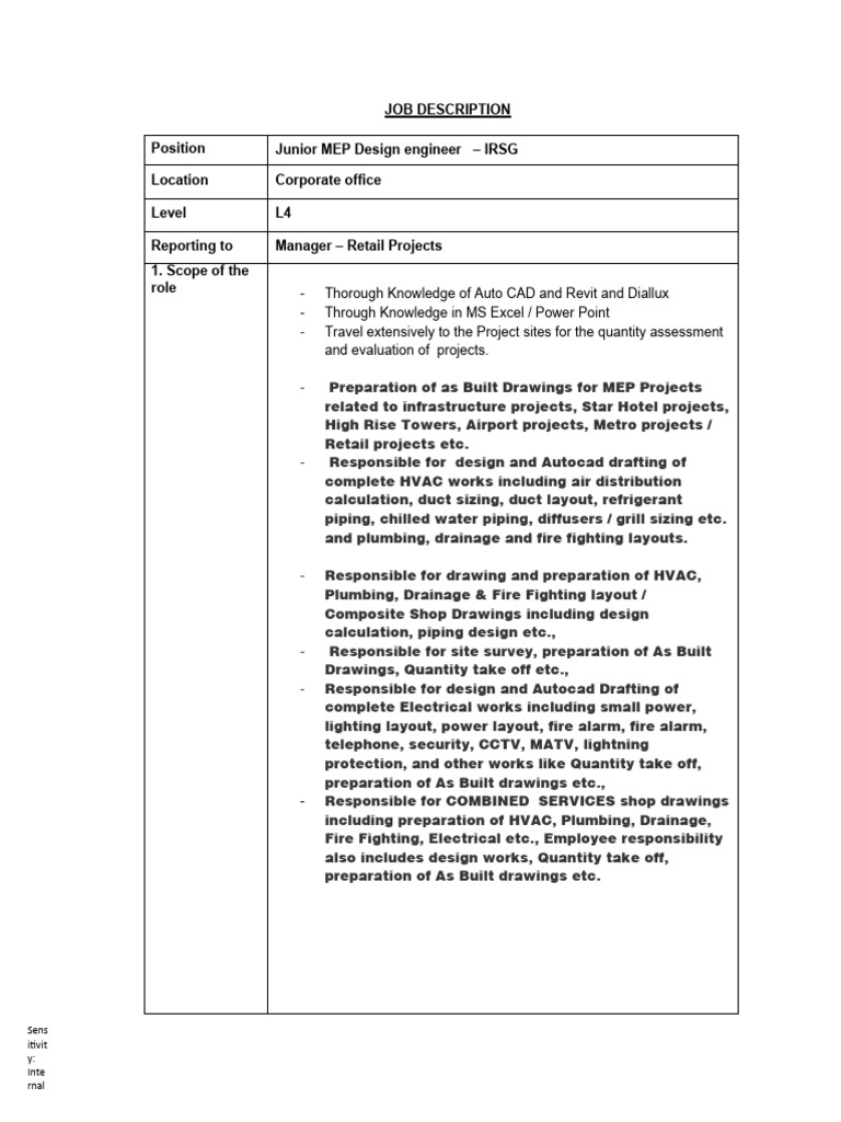 JD - Junior MEP Design Engineer | PDF | Engineering
