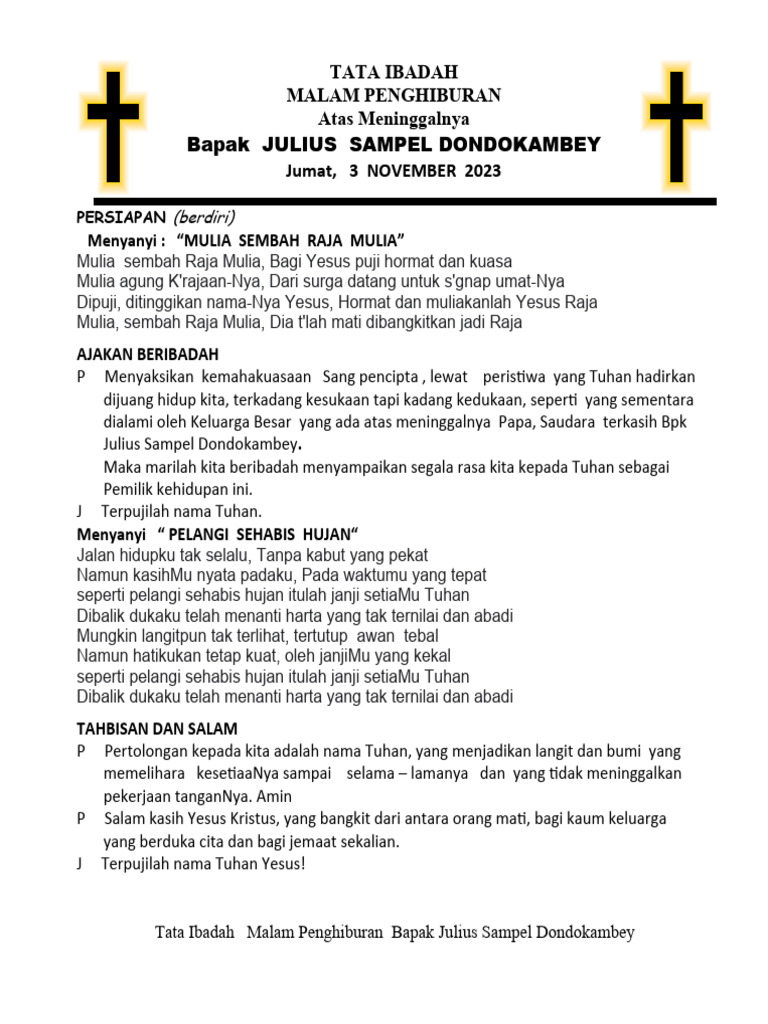 TI Malam Penghiburan Bapak Julius Dondokambey 031123 | PDF | Agama & Spiritualitas