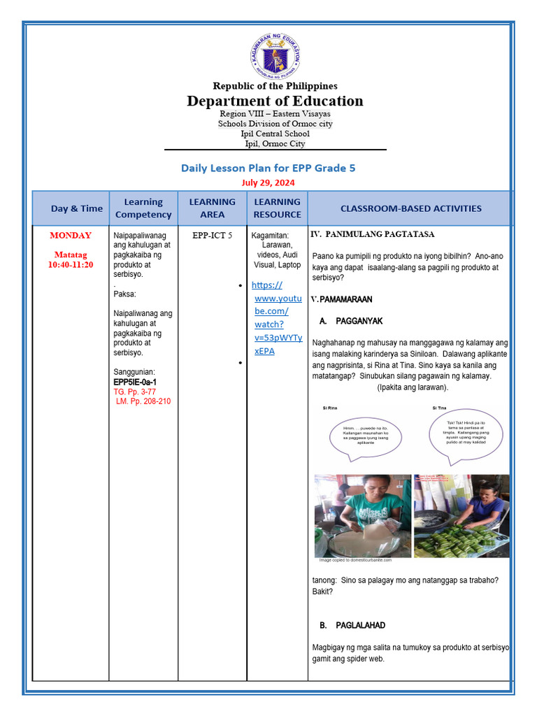 Lesson Plan Epp Ict 5 q1 2024 | PDF