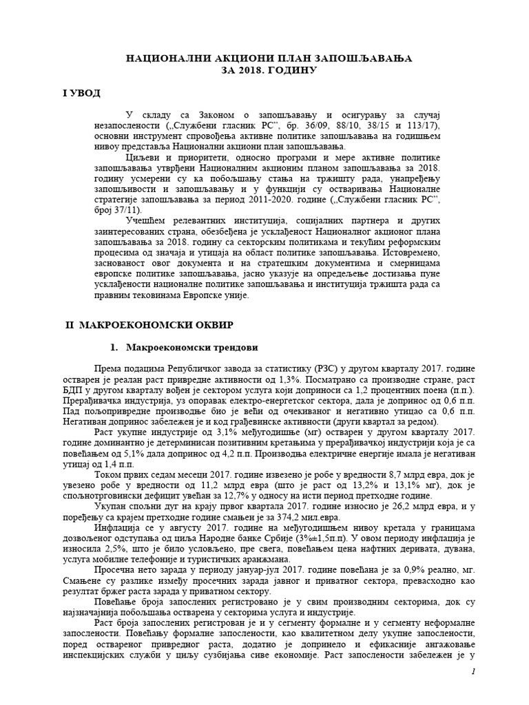 Nacionalni Akcioni Plan Zaposljavanja Za 2018 - 043 - Cyr | PDF