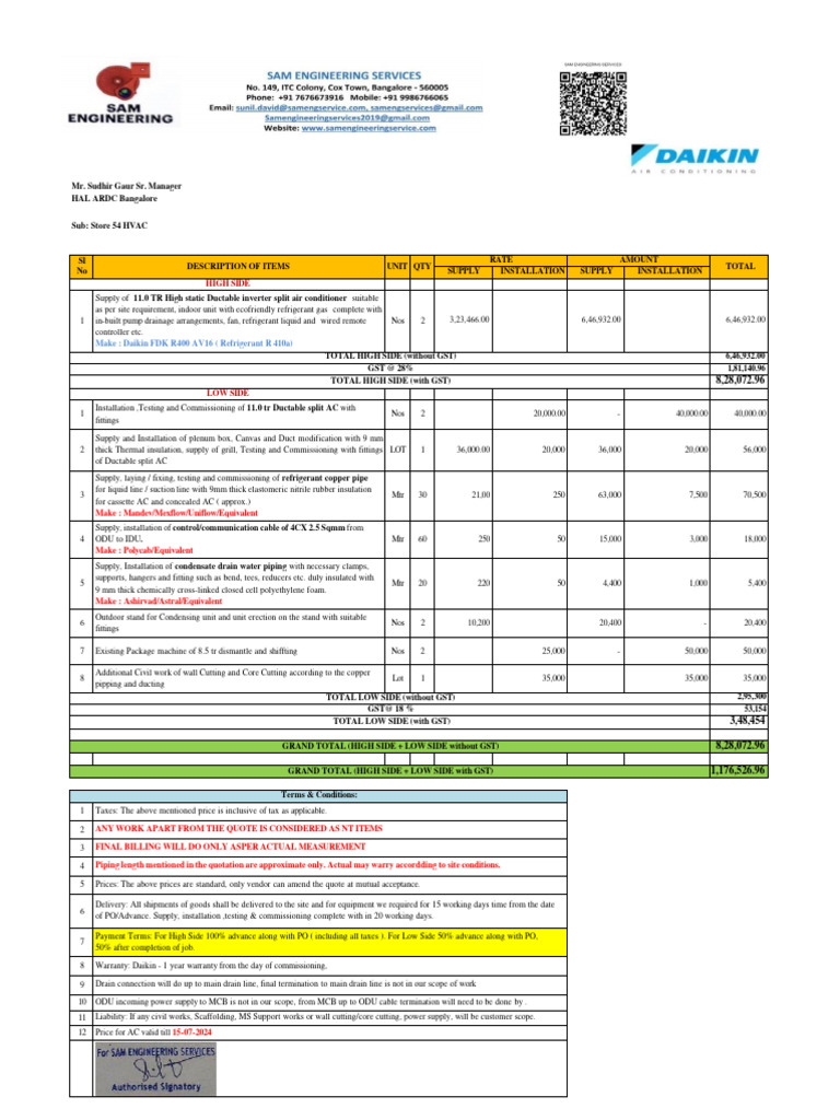 Inverter Type 11tr QUOTATION STORE 54 ARDC HAL | PDF | Building ...