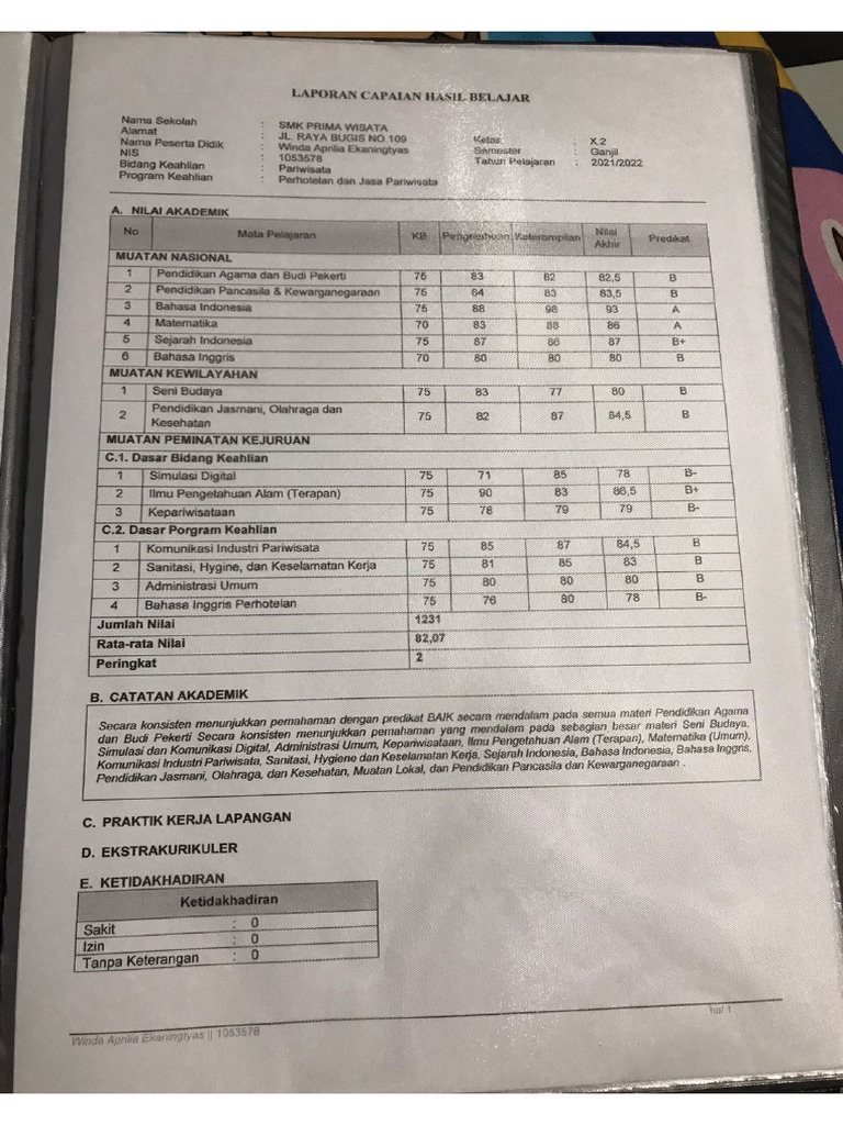 Rekap Nilai Rapot Kls 10-11 | PDF