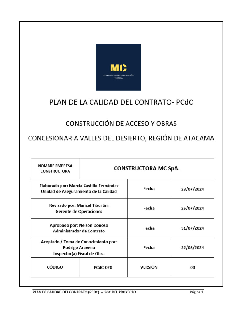 Formato PCDC | PDF | Calidad (comercial) | Sistema de manejo de calidad