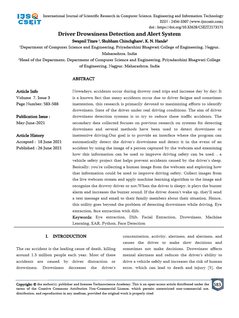 Driver Drowsiness Detection and Alert System | PDF | Statistical Classification | Computer Vision