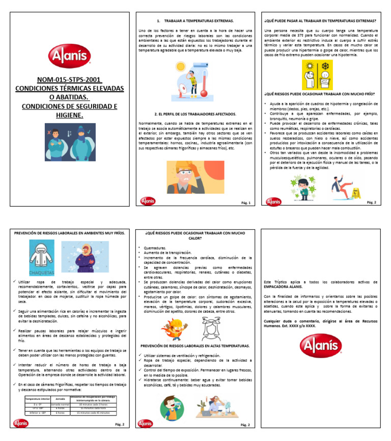 Triptico Nom 015 Temperaturas | PDF | Deshidración | Hipotermia
