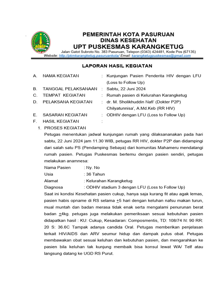 Format Baru Laporan KR Program Hiv Lfu Juni 2024 | PDF