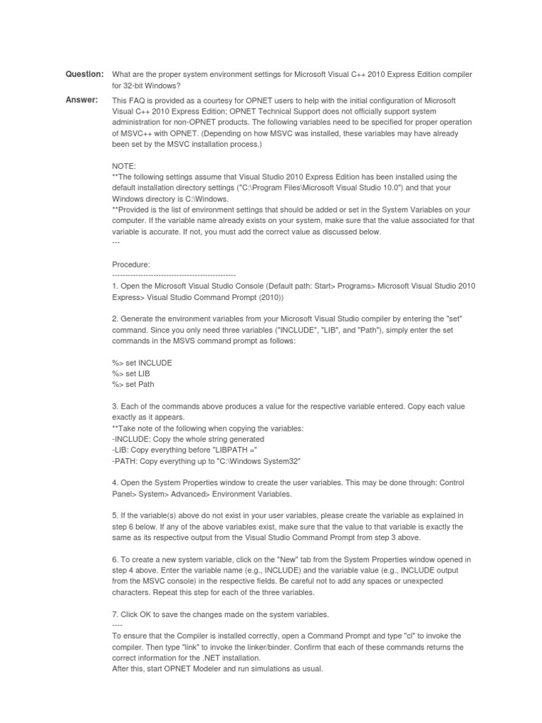 Opnet VS2010 Setup | PDF | Microsoft Visual Studio | Variable (Computer Science)