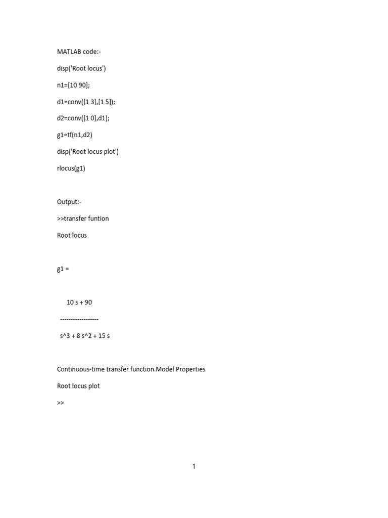 Root Locus Analysis in MATLAB | PDF | Teaching Methods & Materials