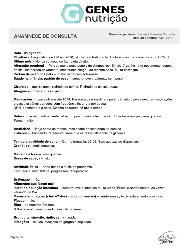 Anamnese Consulta 20210805 | PDF | Especialidades médicas | Medicina Clínica