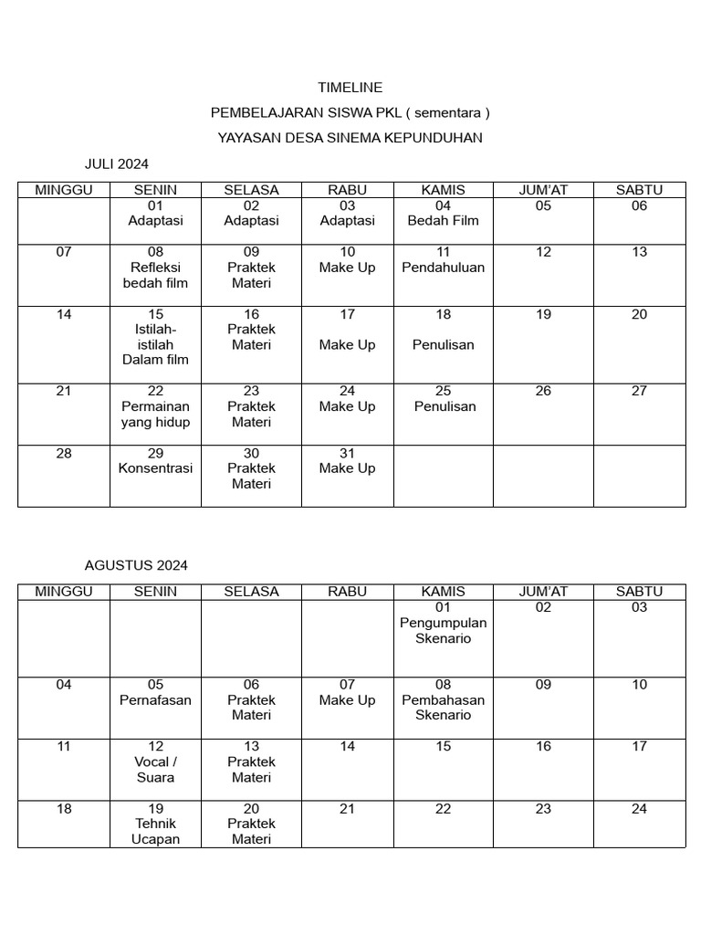 Timeline Siswa PKL | PDF