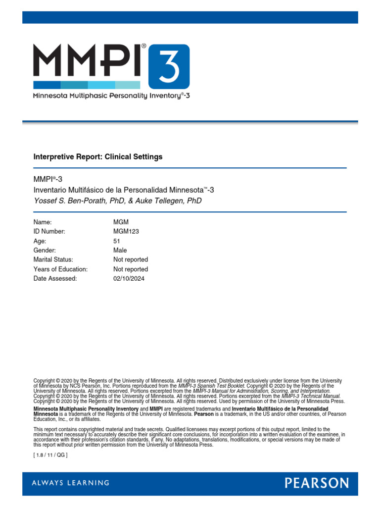 MMPI 3 Spanish Interpretive Report - Clinical Settings - 56384267 - 1707863685459 | PDF ...