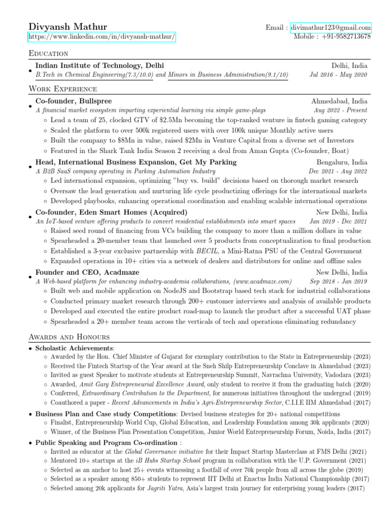 Divyansh Mathur IIT Delhi | PDF | Entrepreneurship | Venture Capital