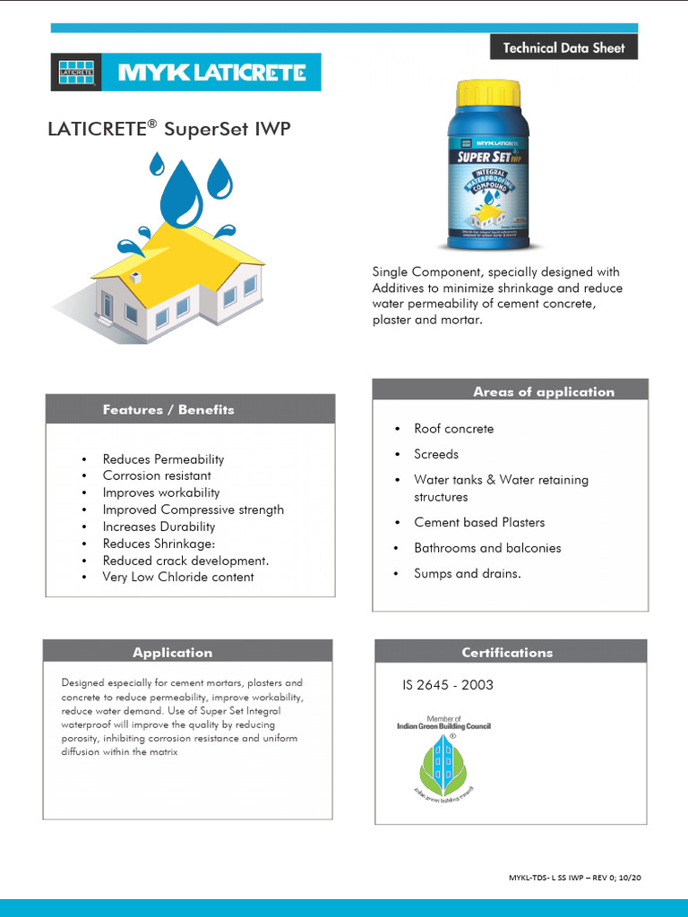 Myk Laticrete Superset Iwp Tds 2020 | PDF | Concrete | Cement