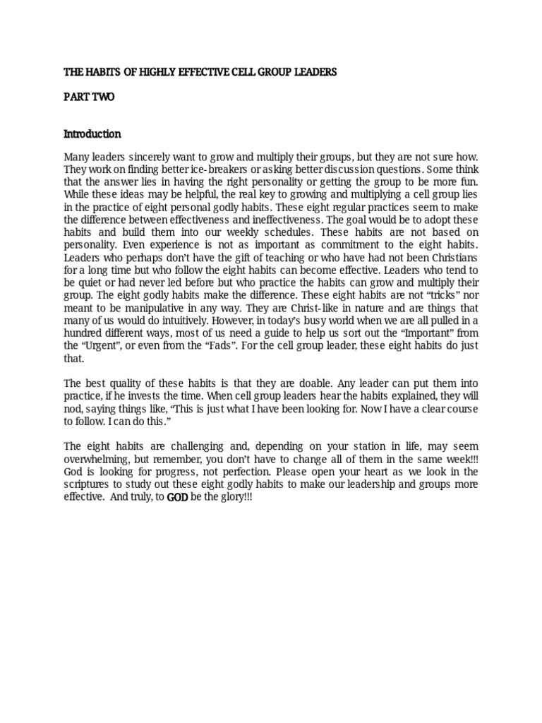 The Habits of Highly Effective Cell Group Leaders 1 | PDF