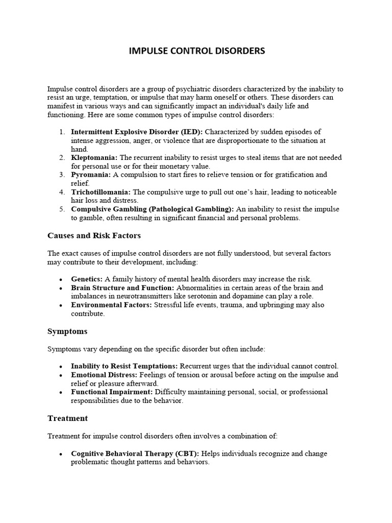 Impulse Control Disorder | PDF | Mental Disorder | Impulsivity