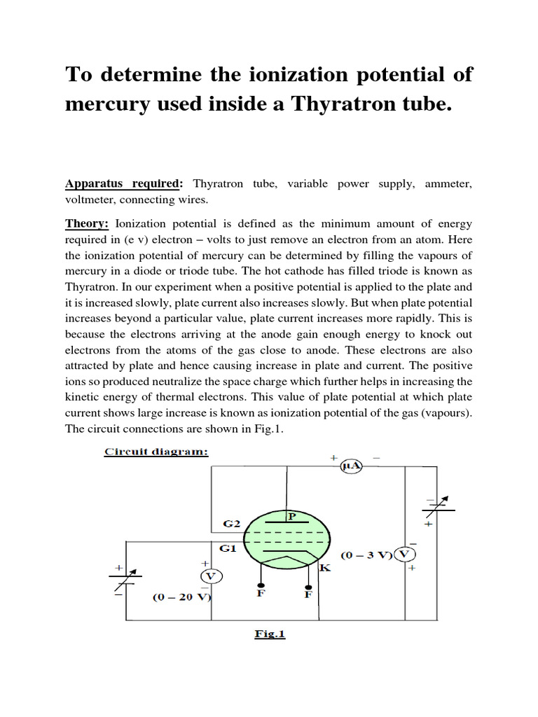 Ionization Potential of Mercury Experiment | PDF | Vacuum Tube | Ionization