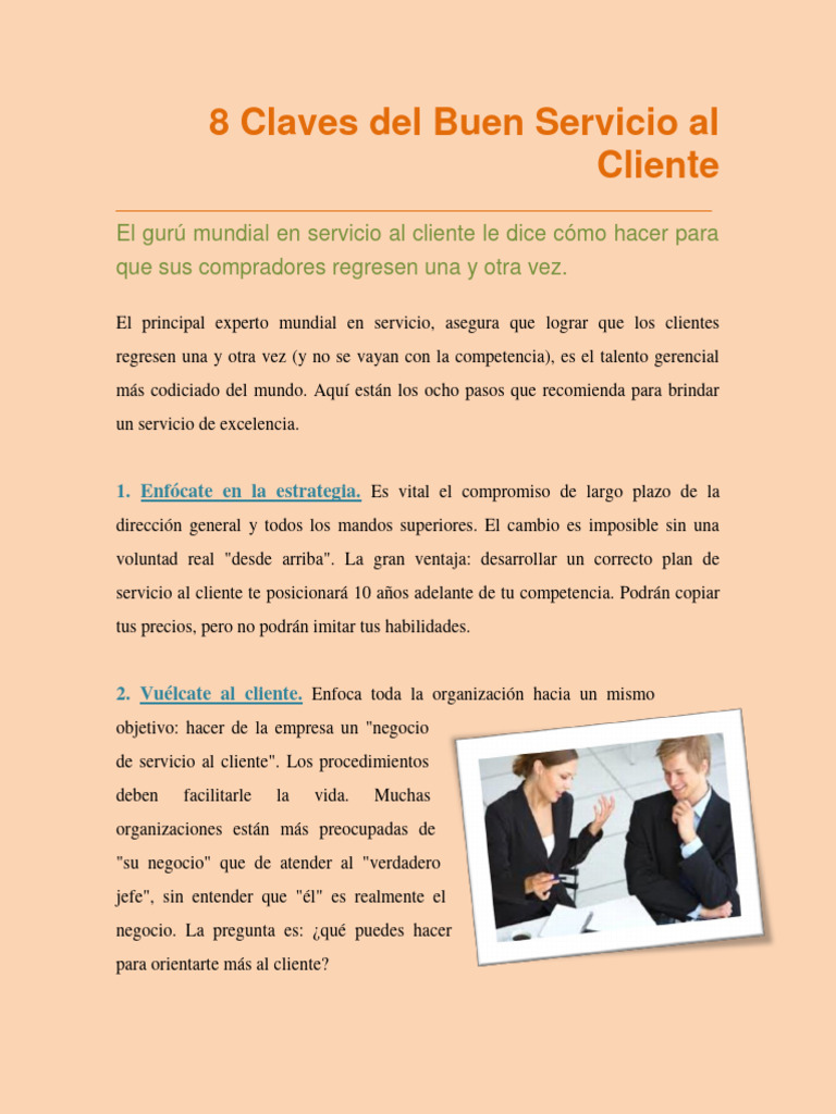 8 Pasos para Brindar Un Buen Servicio Al Cliente | PDF | Business ...