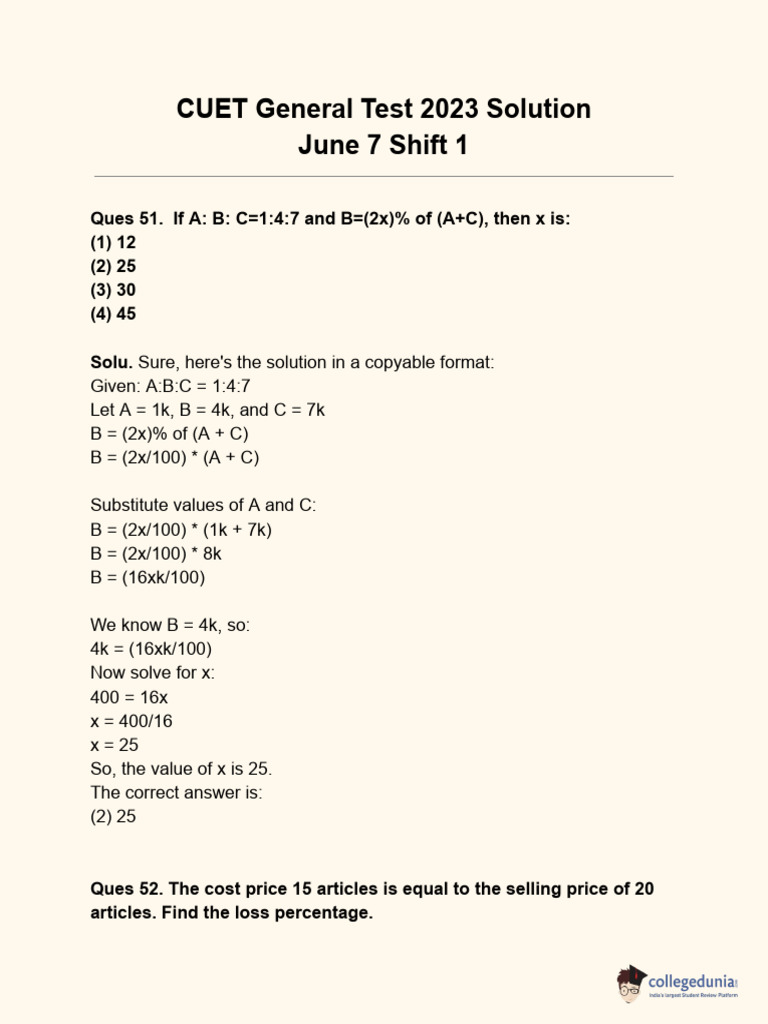 CUET General Test 2023 Solutions | PDF | Area | Greenhouse Gas