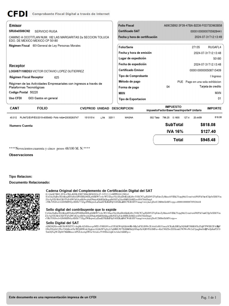 Comprobante Fiscal Digital (CFDI) | PDF | Pagos | Impuestos