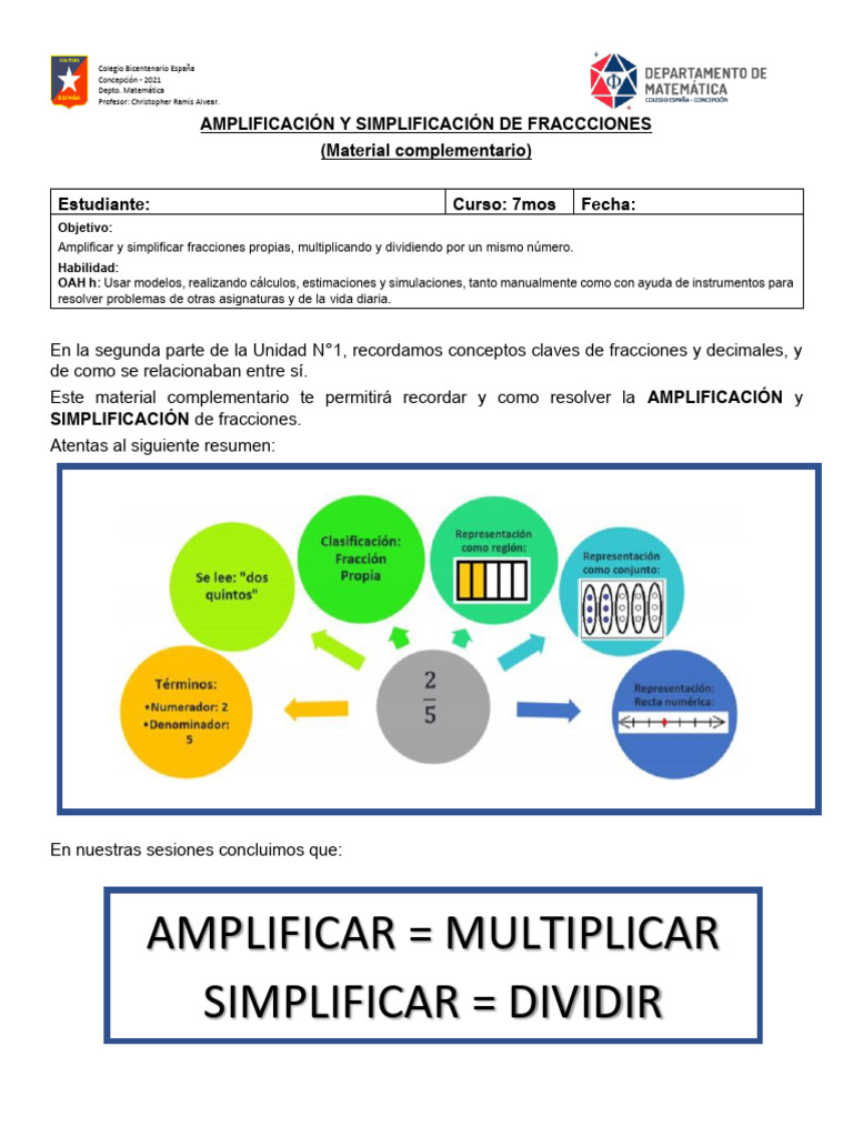 Amplificación y Simplificación de Fracciones | PDF | Conceptos matemáticos | Matemáticas