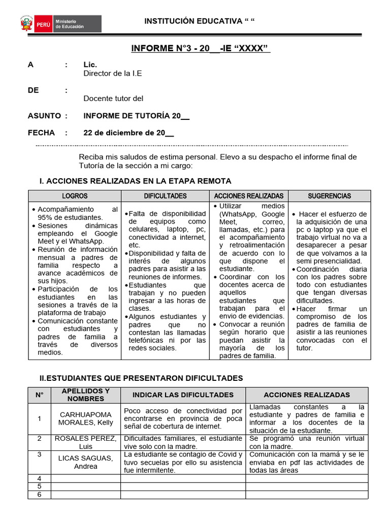 Informe de Tutoría | PDF