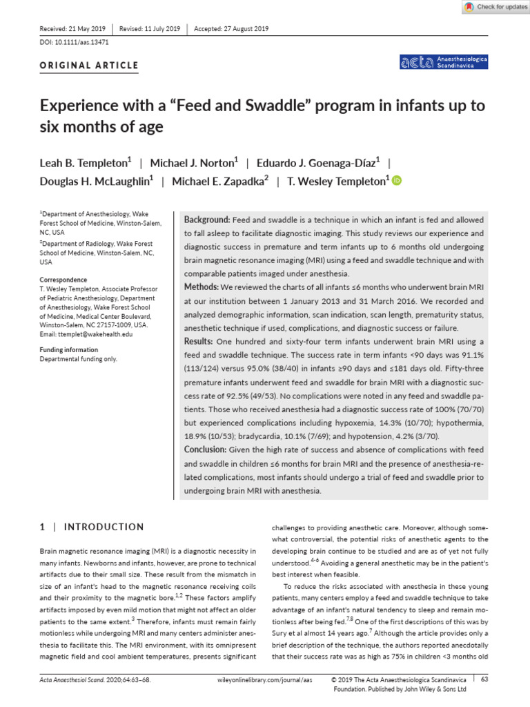 Acta Anaesthesiol Scand - 2019 - Templeton - Experience With A Feed and ...