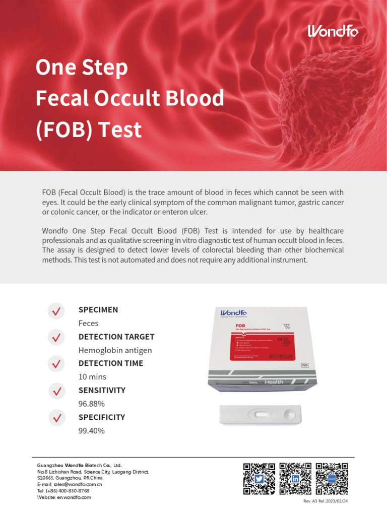 Wondfo One Step FOB Test Overview | PDF | Medical Diagnosis | Cancer