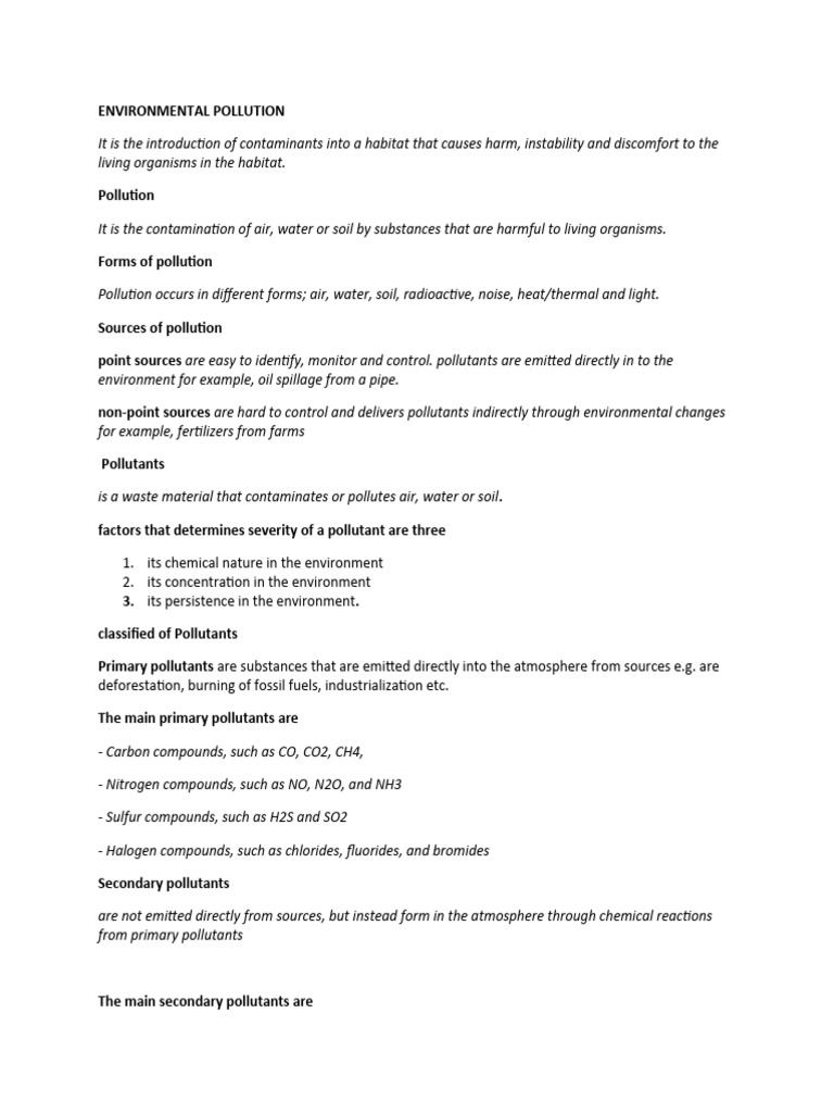 SUMMARY ENVIRONMENTAL POLLUTION | PDF | Pollution | Air Pollution