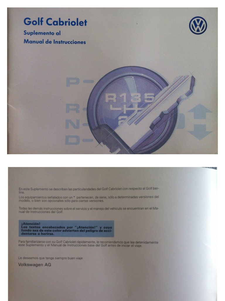 Manual de Instrucciones Golf Mk3 Cabriolet (Suplemento) | PDF
