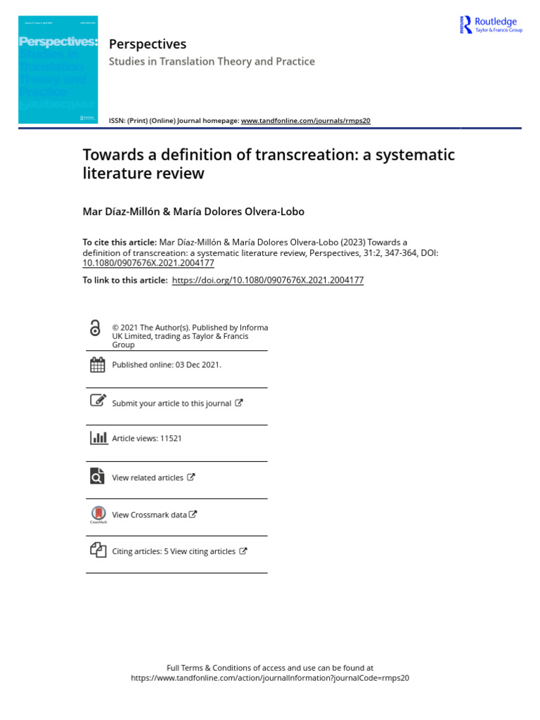 Towards A Definition of Transcreation A Systematic Literature Review ...