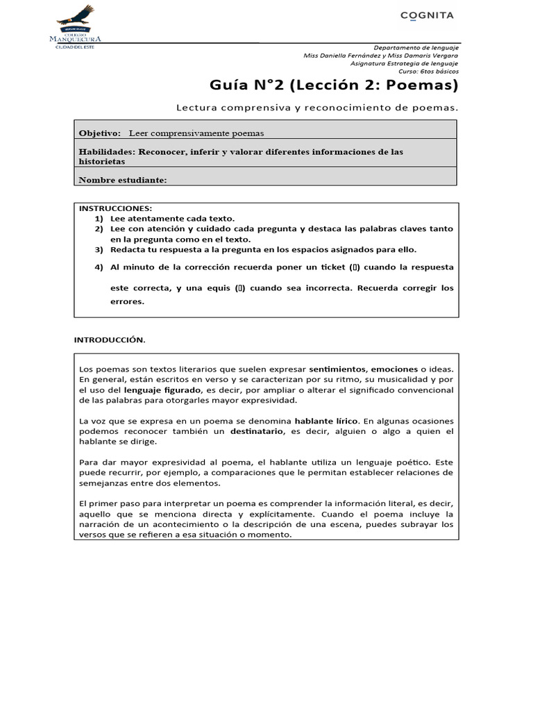 Guía 2 Estrategias 6to (Poemas) | PDF | Poesía | Comunicación humana