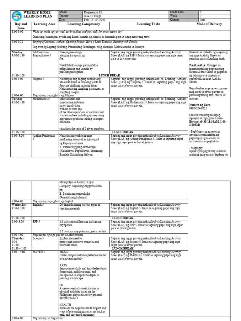 WHLP - Grade5 - Q2 - Week 7 | PDF