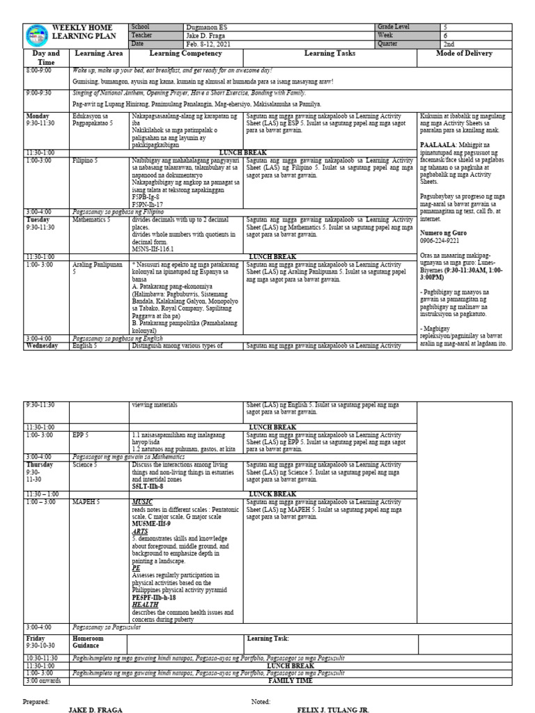 WHLP_Grade5_Q2_Week 6 | PDF