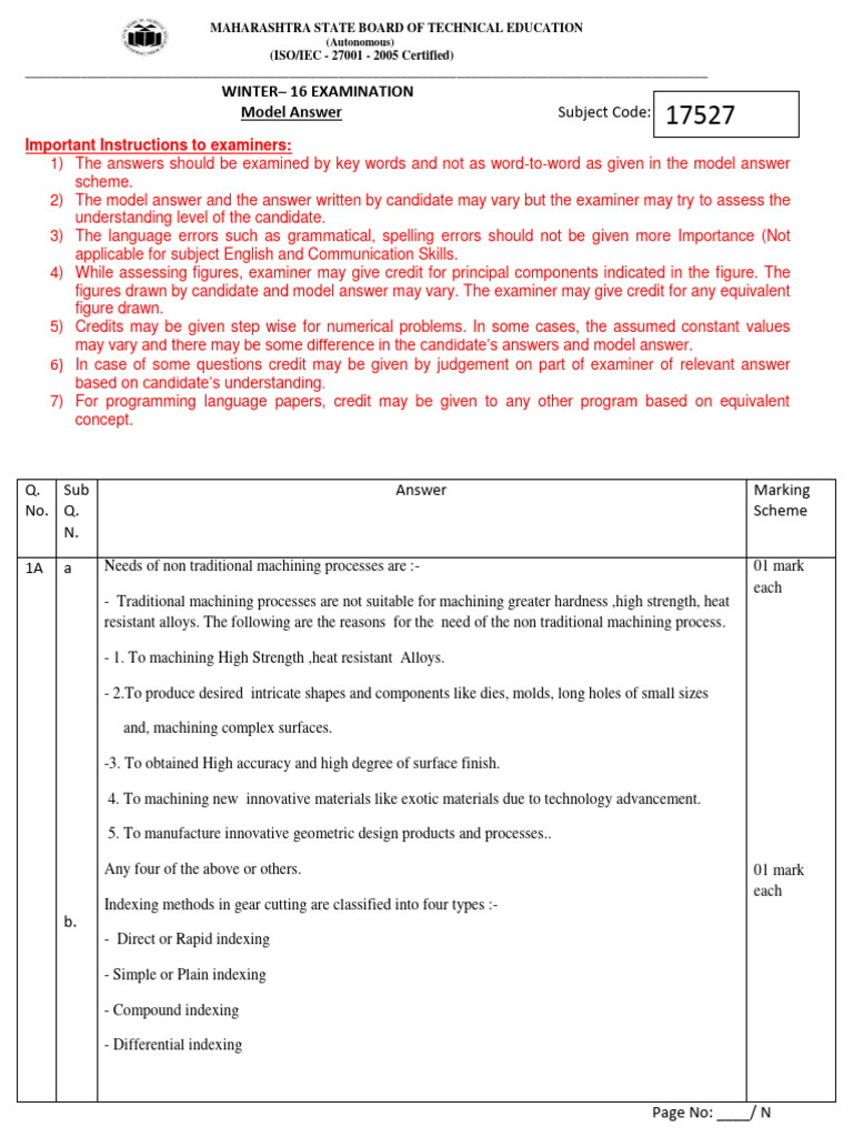2016 Winter Model Answer Paper | PDF | Grinding (Abrasive Cutting) | Machining