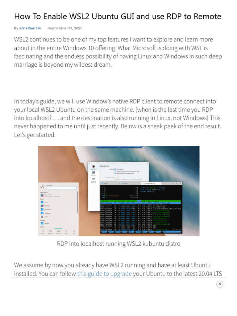 How To Enable WSL2 Ubuntu GUI and Use RDP To Remote | PDF | Remote Desktop Services | Software