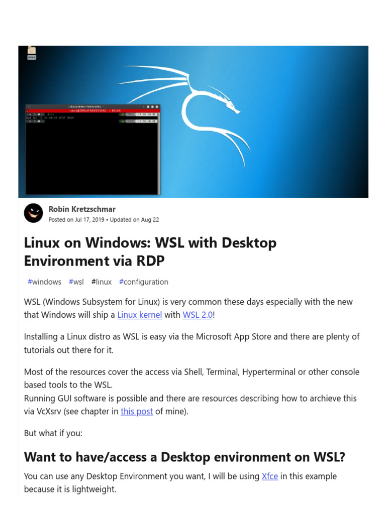 Linux On Windows - WSL With Desktop Environment Via RDP - DEV Community ...