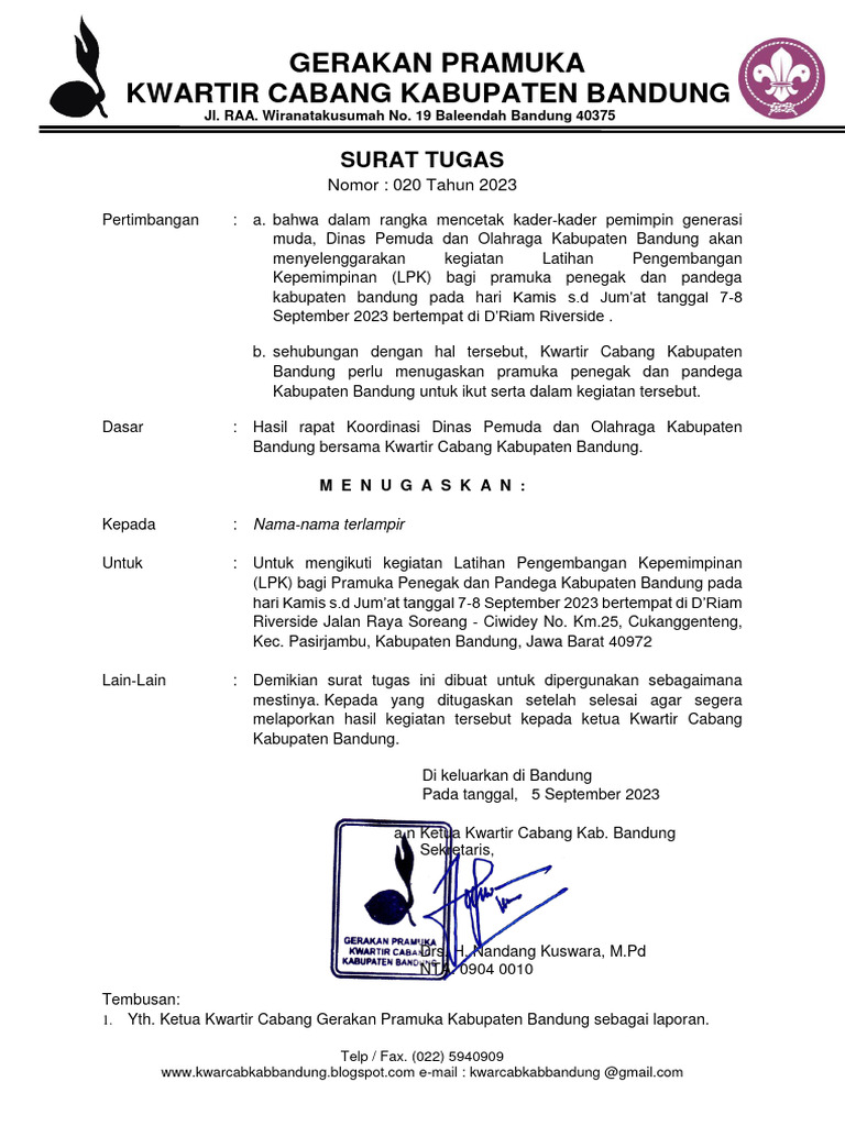 Surat Tugas Peserta LPK 2023 | PDF