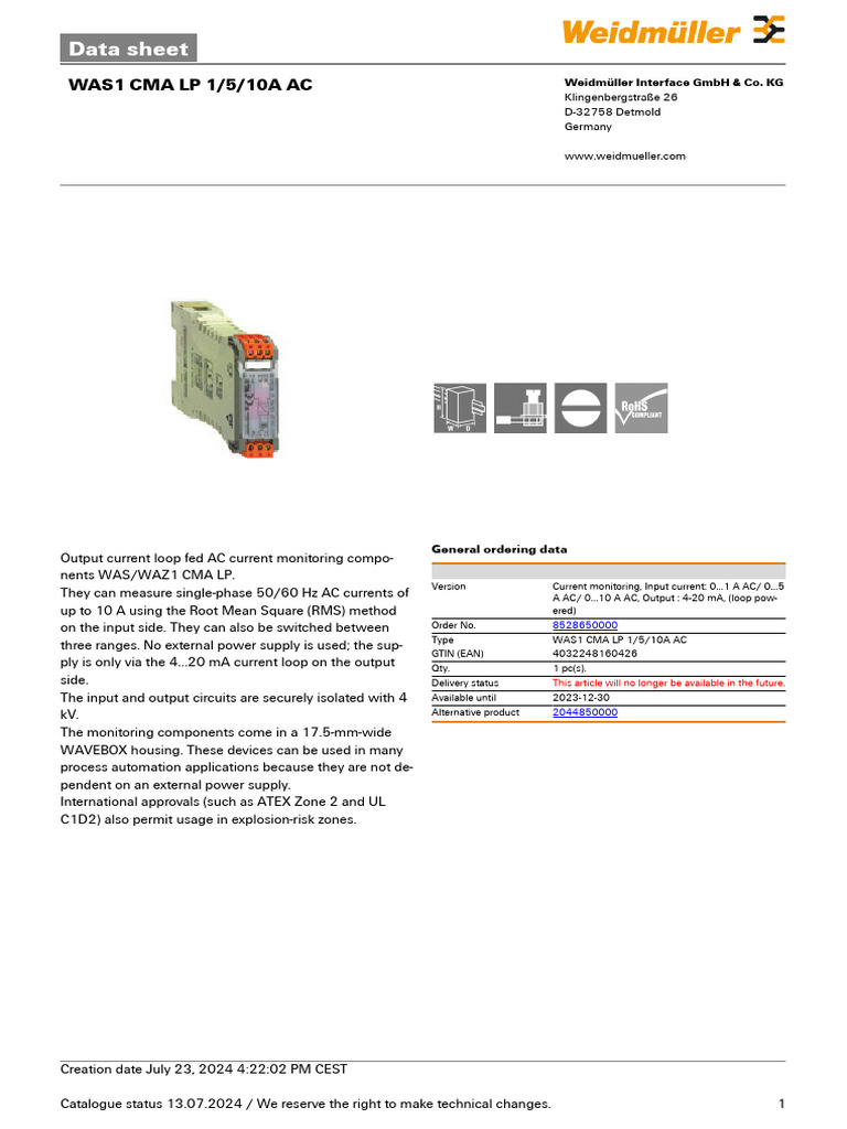 AC Current Monitoring Component Data Sheet | PDF | Alternating Current | Power Supply