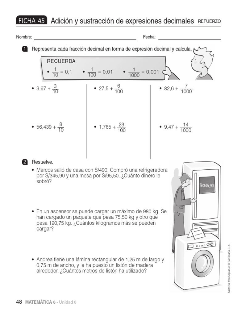 Adición y Sustracción de Decimales 6top | PDF