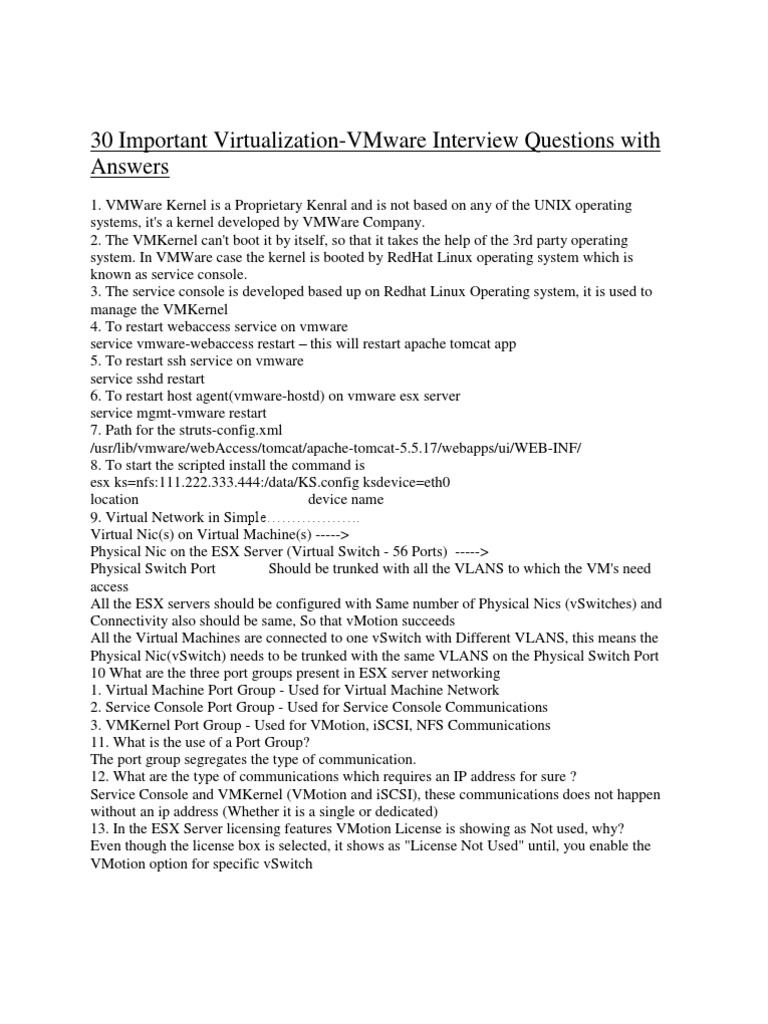 30 Important Virtualization-Vmware Interview Questions With Answers | PDF | V Mware | Virtual ...