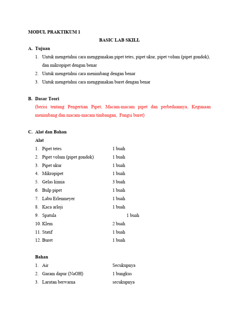 Modul Praktikum 1 - BASIC LAB SKILL | PDF | Griya & Taman | Sains & Matematika