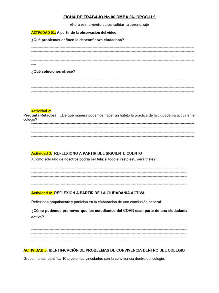 FICHA No 06 DMPA 06 - DPCC - U2 | PDF | Aprendizaje | Cognición