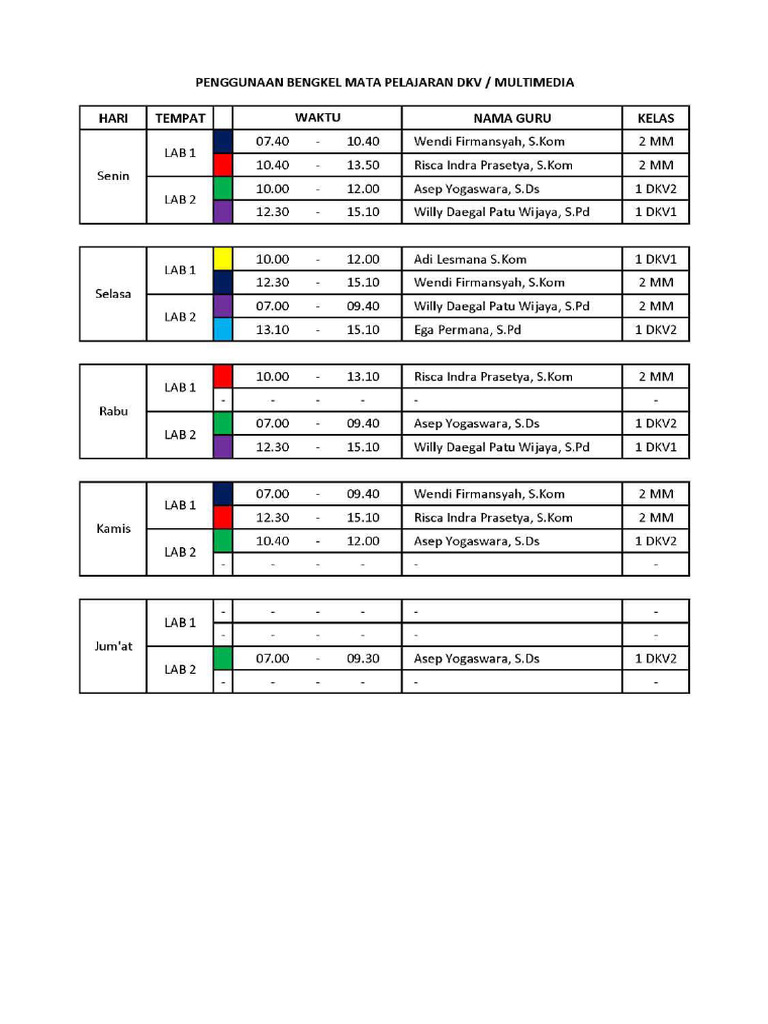 Jadwal Penggunaan Lab Multimedia | PDF