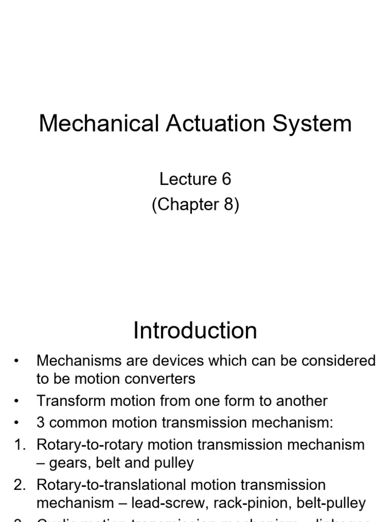 Lecture 06 Mechanical Actuation System | PDF | Gear | Manufactured Goods