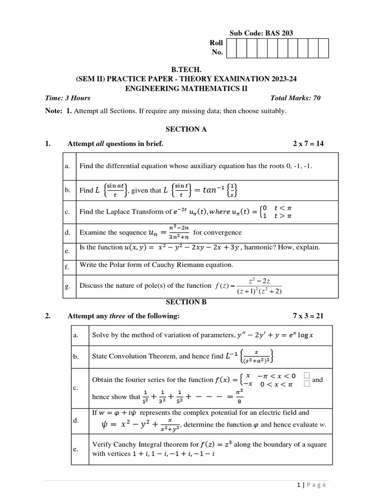 Practice Paper - Bas 203 | PDF | Calculus | Mathematical Physics