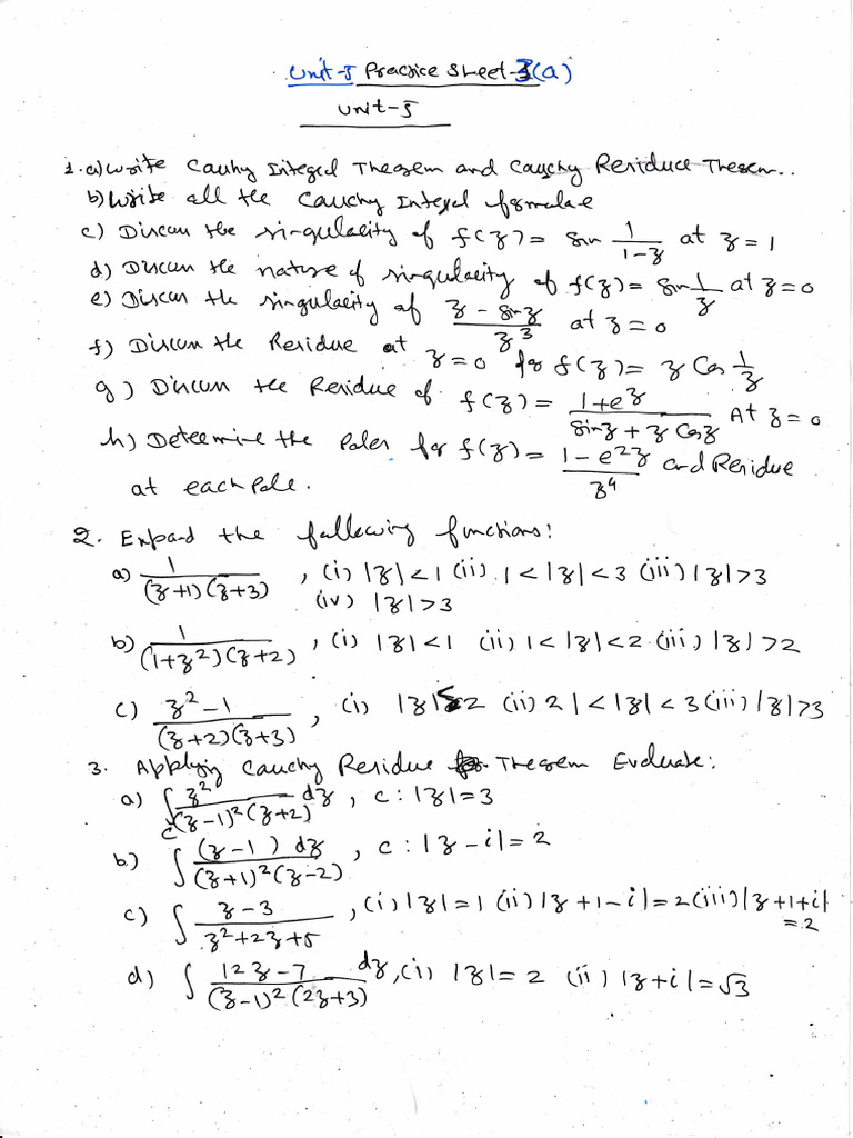 Complex Analysis- Practice Sheet | PDF