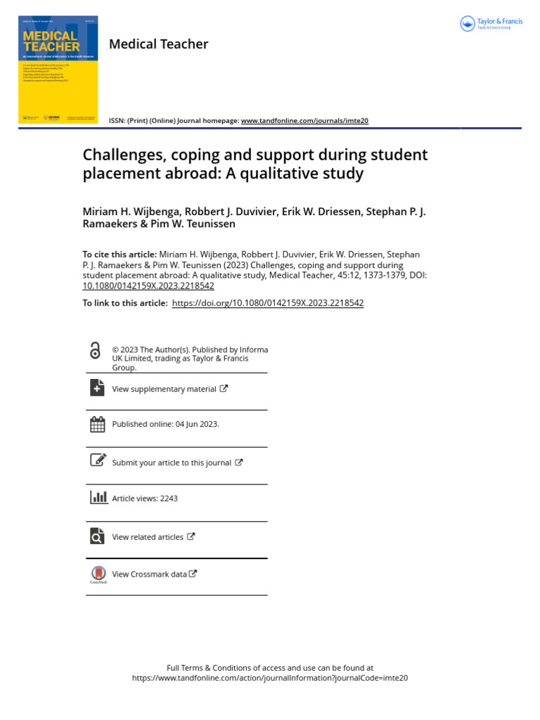 Challenges Coping and Support During Student Placement Abroad A ...