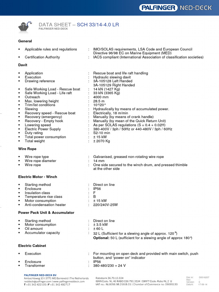 Palfinger Davit Specifications Data Sheet | PDF | Manufactured Goods ...
